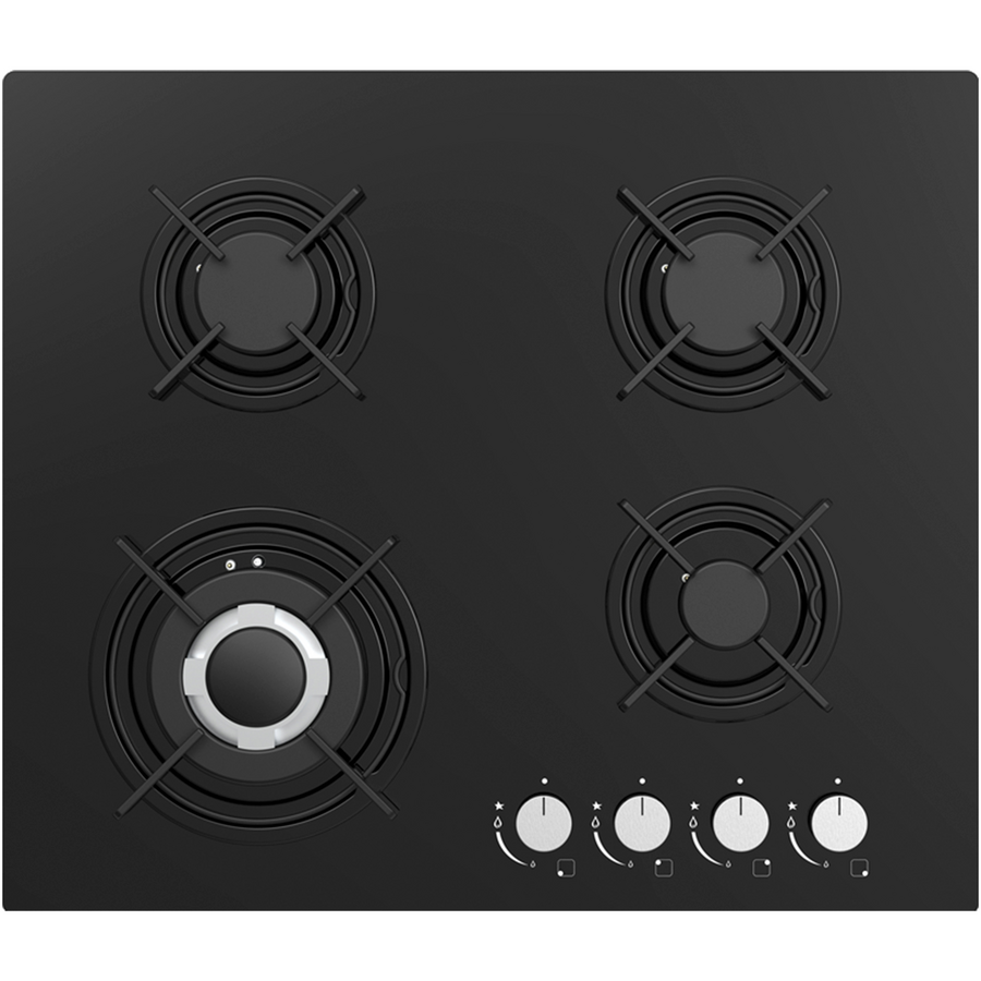 CATA 100 - 60cm 4 Burner Gas on Glass Hob Black | Cata